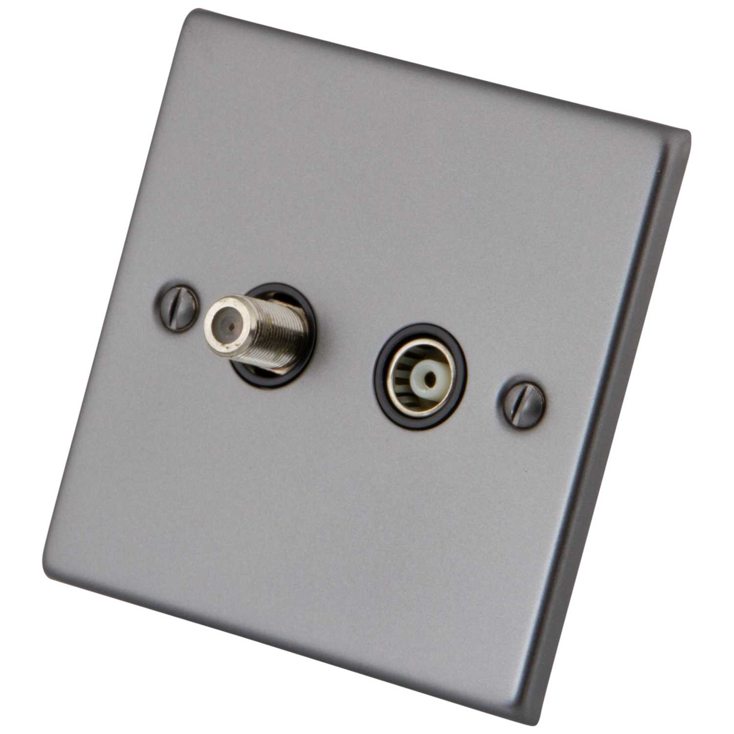 M2 Decorative 1 Gang Satellite and Coaxial Socket Black Insert Gunmetal ...