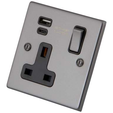 M2 Decorative 13A 1 Gang Socket with 1 x Type A and 1 x Type C USB ...