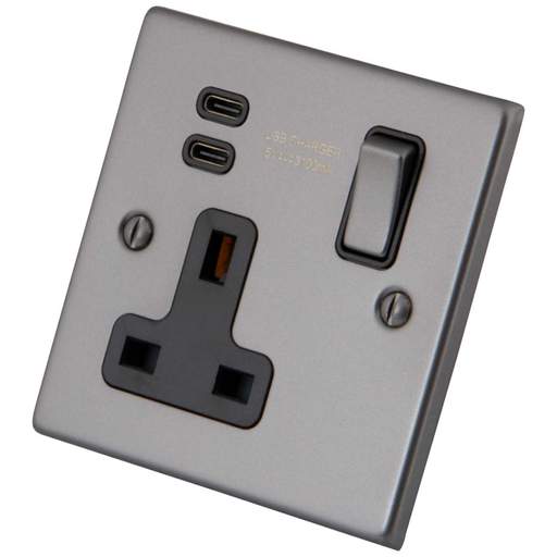 M2 Decorative 13A 1 Gang Switched Socket with 2 x Type C USB Outlets ...