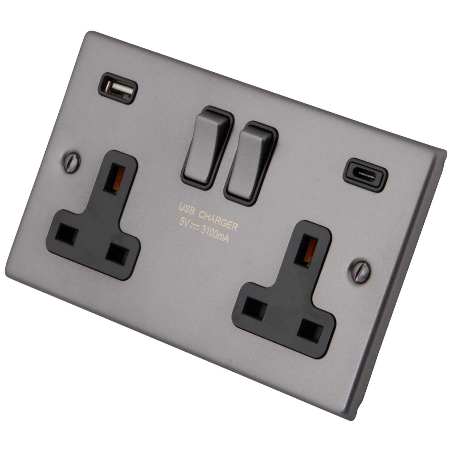 M2 Decorative 13A 2 Gang Socket with 1 x Type A and 1 x Type C USB ...