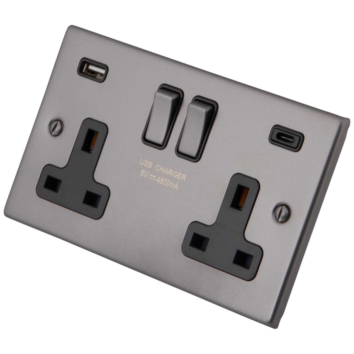 M2 Decorative 13A 2 Gang Socket with 1 x Type A and 1 x Type C USB ...