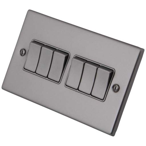 M2 Decorative 10A 6 Gang 2 Way Light Switch Grey Insert Gunmetal (6105 ...