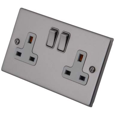 M2 Decorative 13A 2 Gang Double Switched Socket Grey Insert Gunmetal ...