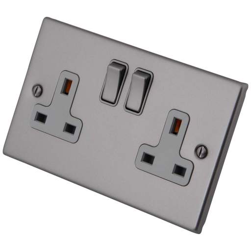 M2 Decorative 13A 2 Gang Double Switched Socket Grey Insert Gunmetal ...