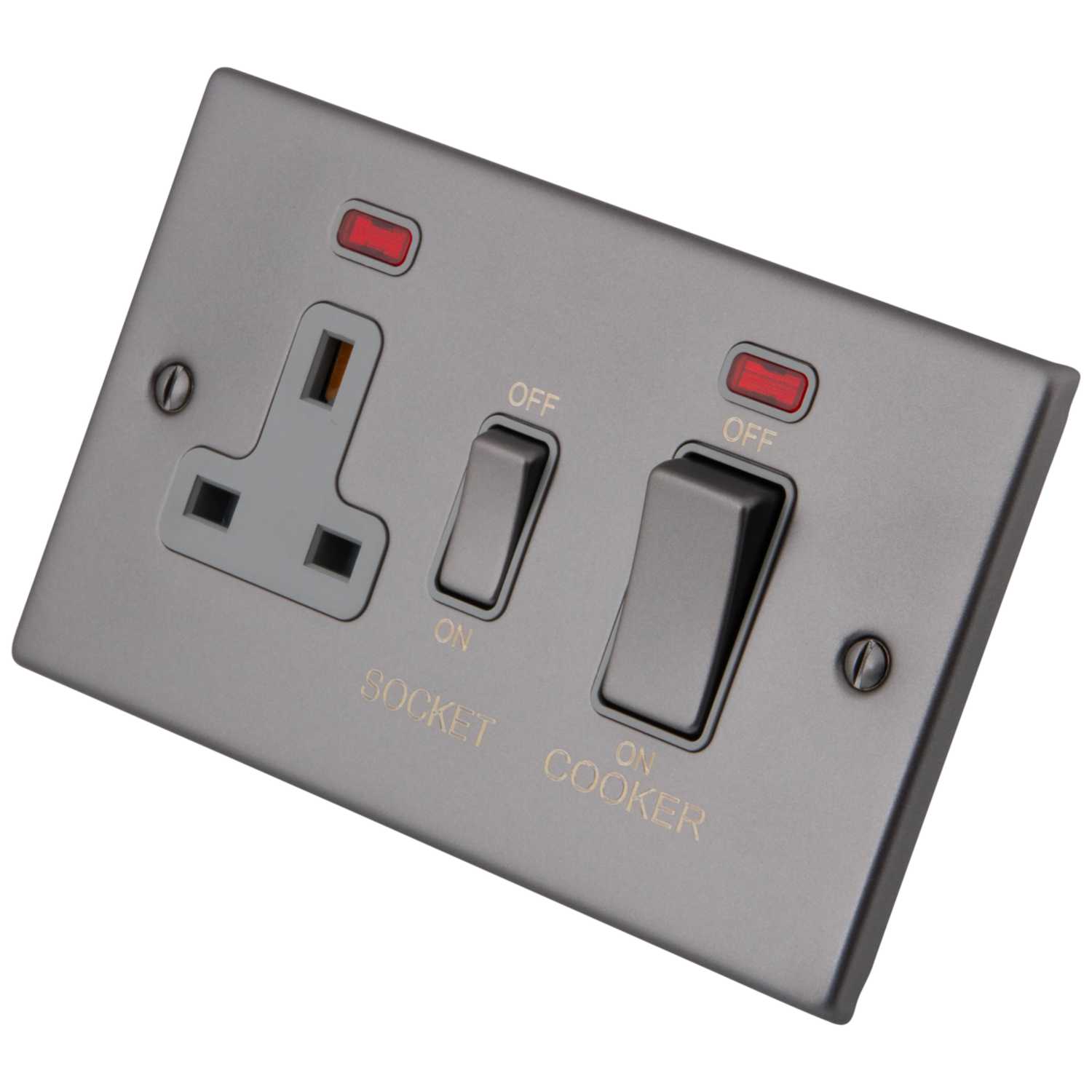 M2 Decorative 45A Cooker Control Unit with Neon Grey Insert Gunmetal ...
