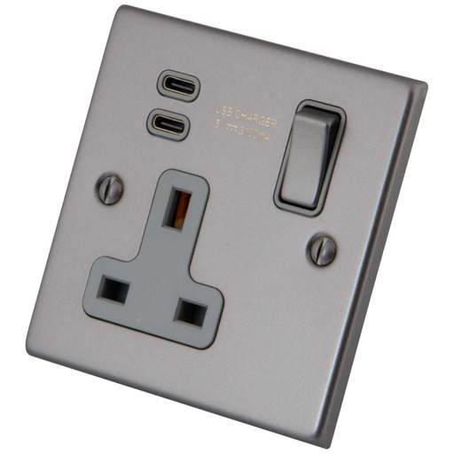 M2 Decorative 13a 1 Gang Switched Socket With 2 X Type C Usb Outlets