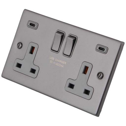 M2 Decorative 13a 2 Gang Switched Socket With 2 X Type C Usb Outlets