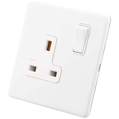 M2 Decorative Screwless 13A DP 1 Gang Switched Socket White Insert ...