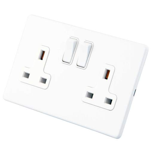 M2 Decorative Screwless 13A DP 2 Gang Switched Socket White Insert ...