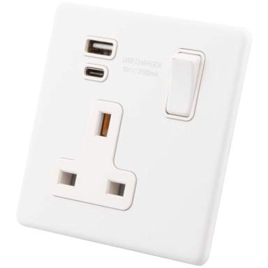 M2 Decorative Screwless 13A 1 Gang Socket with Type A and Type C USB ...