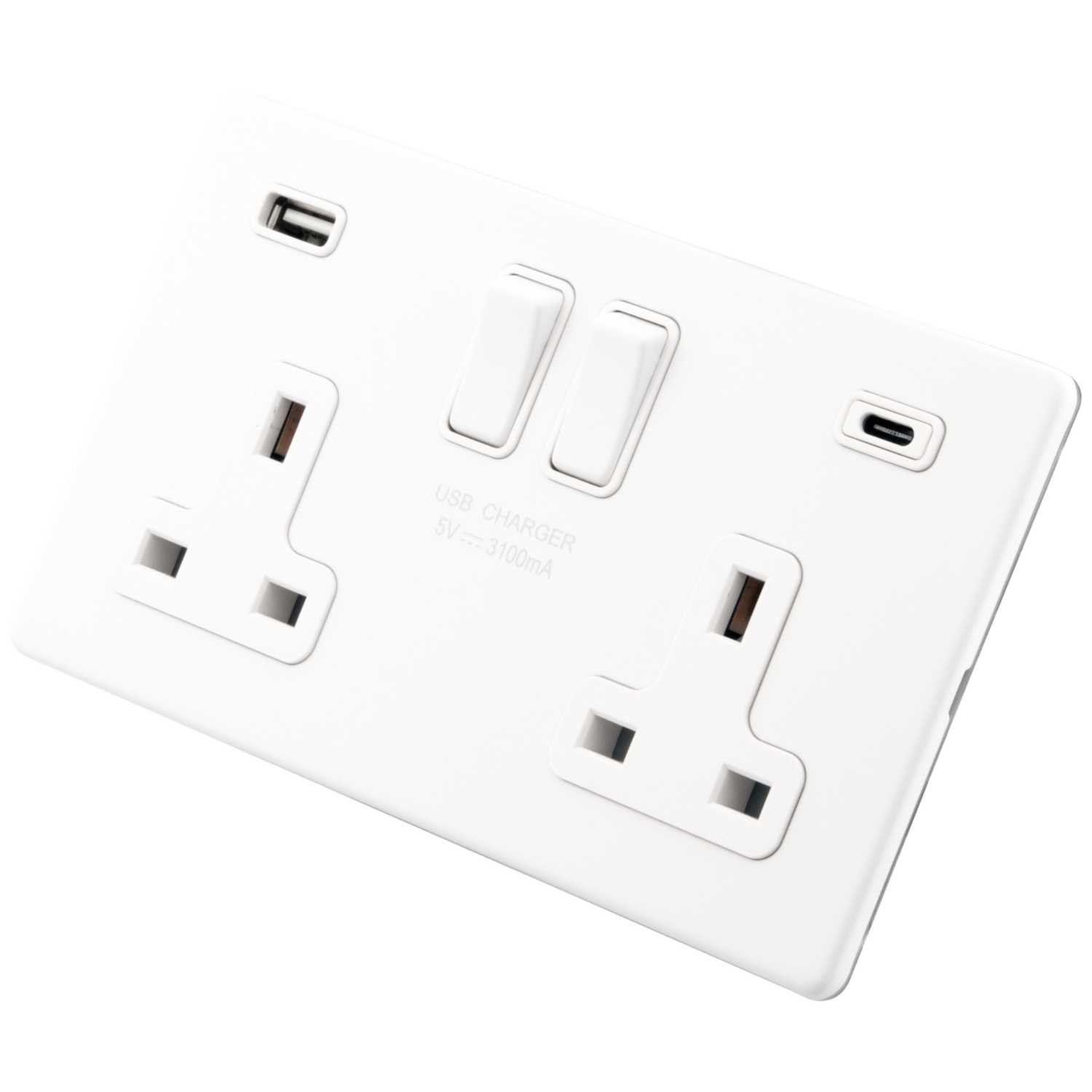 M2 Decorative Screwless 13A 2 Gang Socket with Type A and Type C USB ...