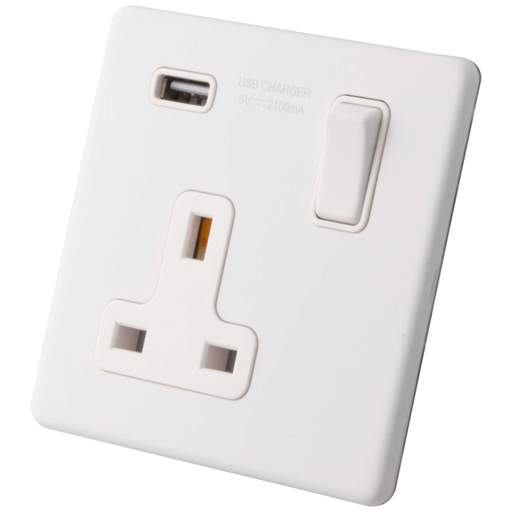 M2 Decorative Screwless 13A 1 Gang Switched Socket with 2.1A USB Outlet ...