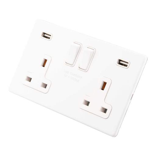 M2 Decorative Screwless 13A 2 Gang Switched Socket with Twin 3.1A USB ...