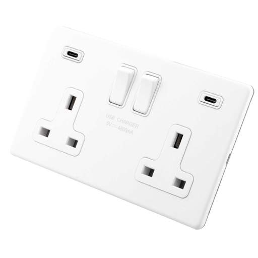 M2 Decorative Screwless 13a 2 Gang Switched Socket With 2 X Type C Usb