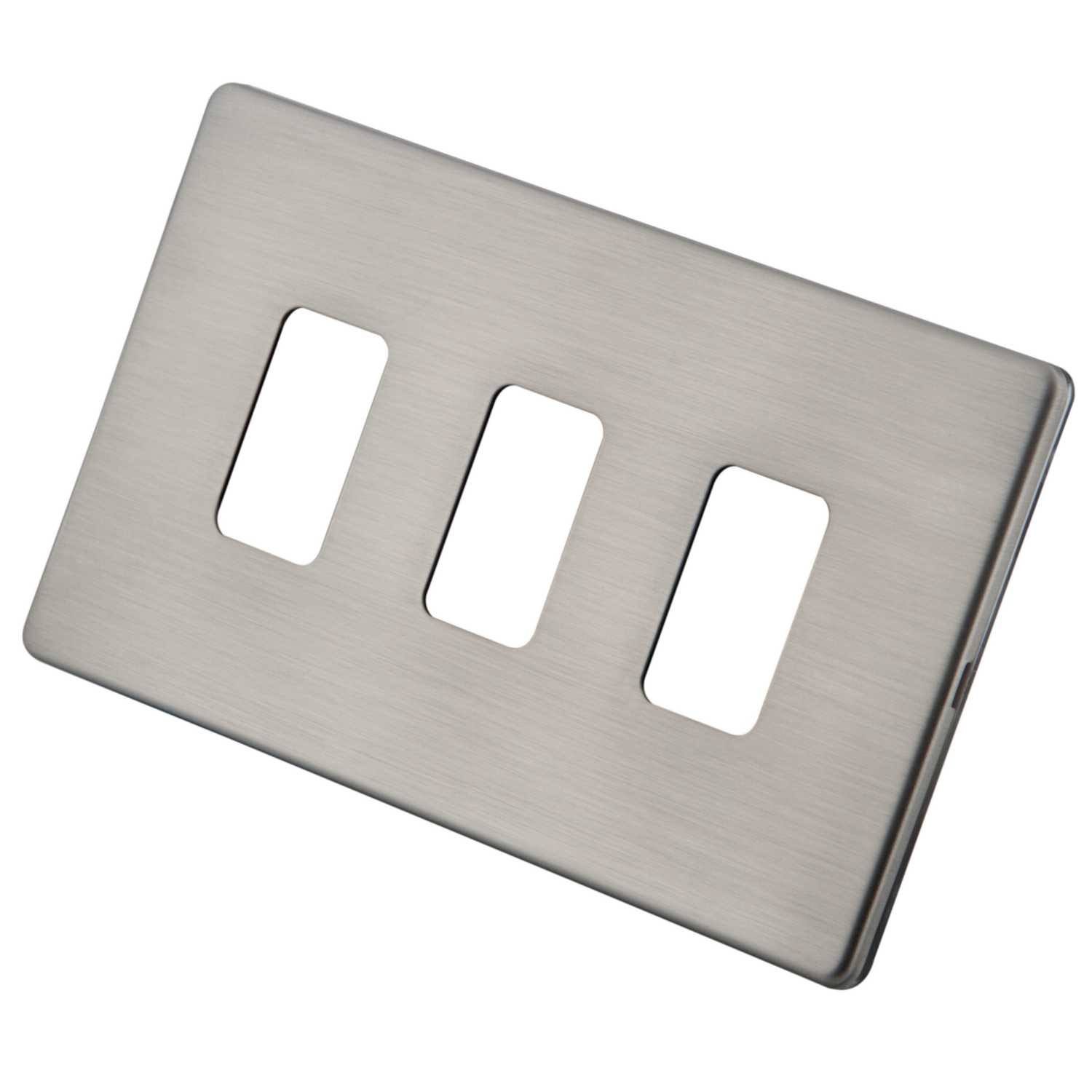 M2 Decorative Screwless 3 Gang Grid Front Plate Brushed Stainless Steel ...