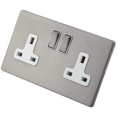 M2 Decorative Screwless 13A DP 2 Gang Switched Socket White Insert ...