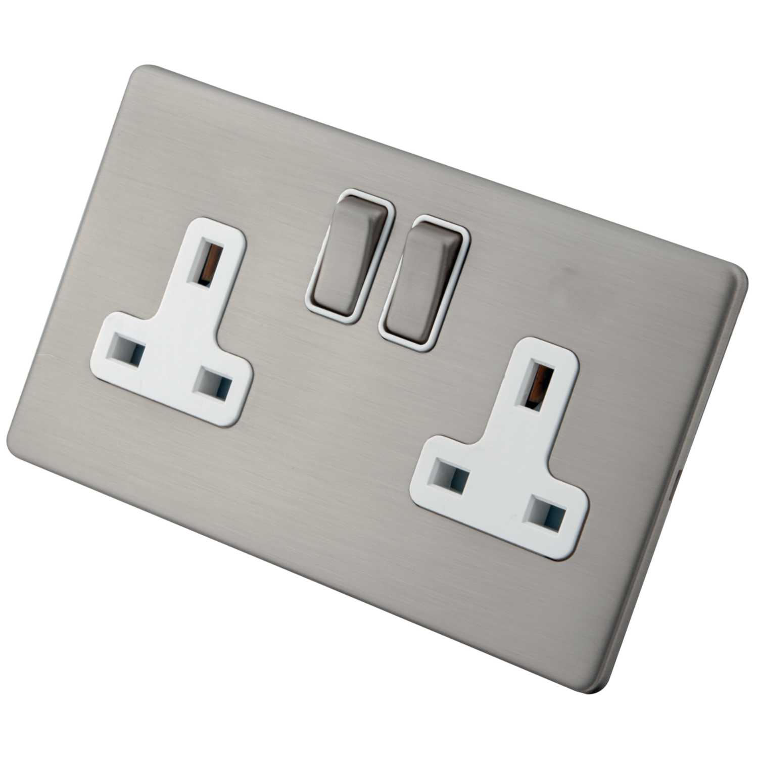 M2 Decorative Screwless 13A DP 2 Gang Switched Socket White Insert ...