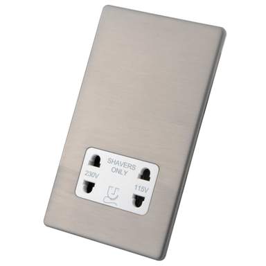 M2 Decorative Screwless Dual Voltage Shaver Socket White Insert Brushed ...