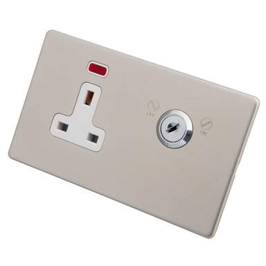 M2 Decorative Screwless 13A DP Key Lockable Socket White Insert Brushed ...