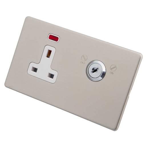 M2 Decorative Screwless 13A DP Key Lockable Socket White Insert Brushed ...
