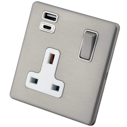 M2 Decorative Screwless 13A 1 Gang Socket with Type A and C USB White ...