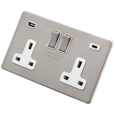 M2 Decorative Screwless 13A 2 Gang Socket with Type A and C USB White ...
