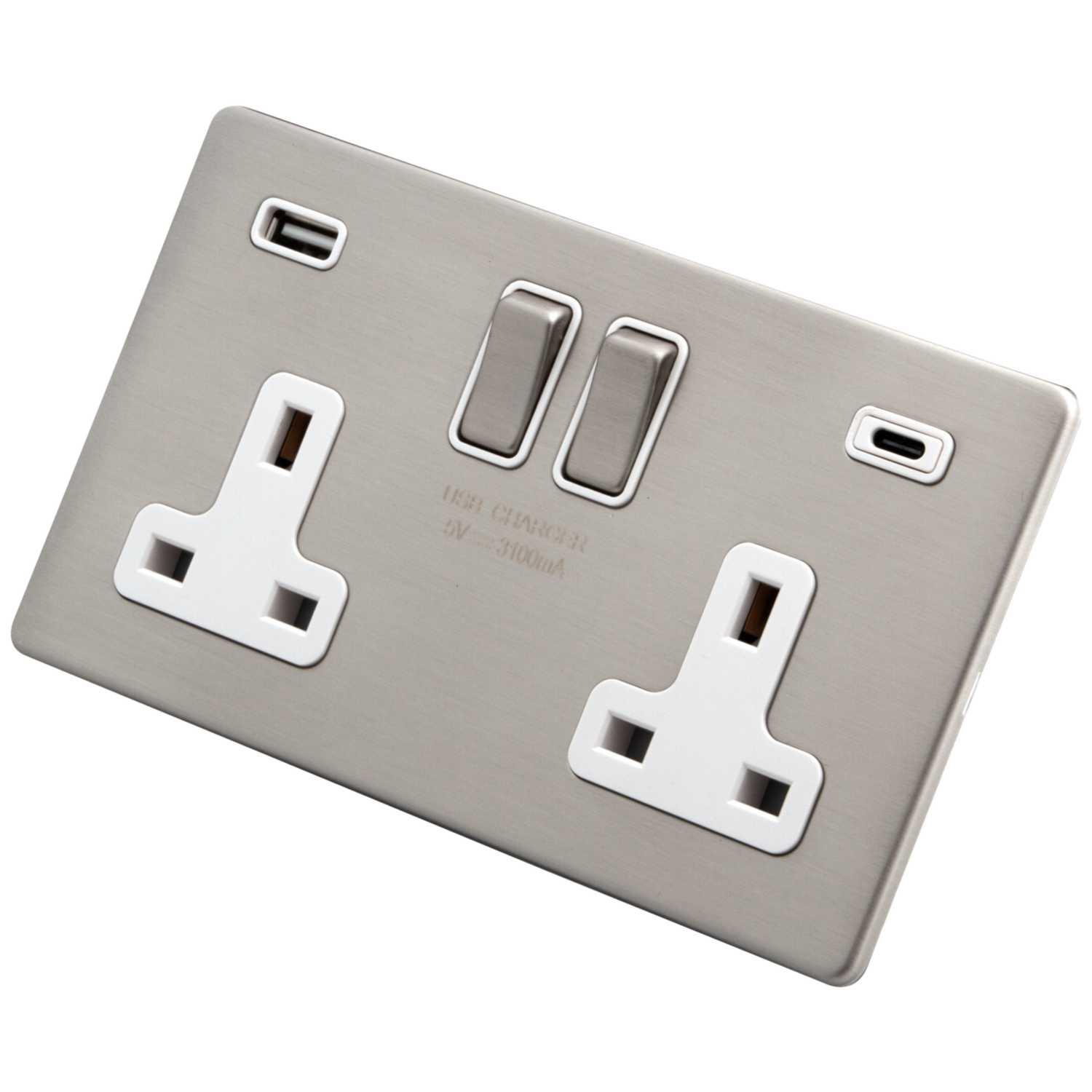 M2 Decorative Screwless 13A 2 Gang Socket with Type A and C USB White ...
