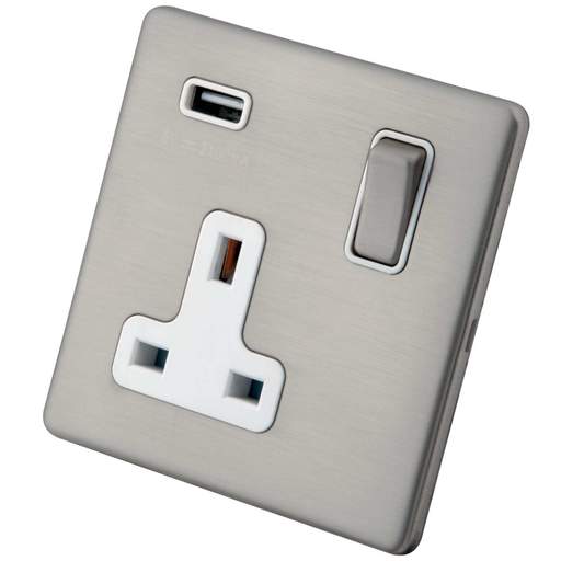 M2 Decorative Screwless 13A 1 Gang Switched Socket with 2.1A USB White ...