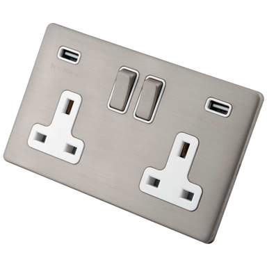 M2 Decorative Screwless 13A 2 Gang Socket with Twin 3.1A USB White ...