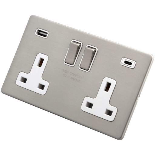 M2 Decorative Screwless 13A 2 Gang Socket 1 x Type A and 1 x Type C ...