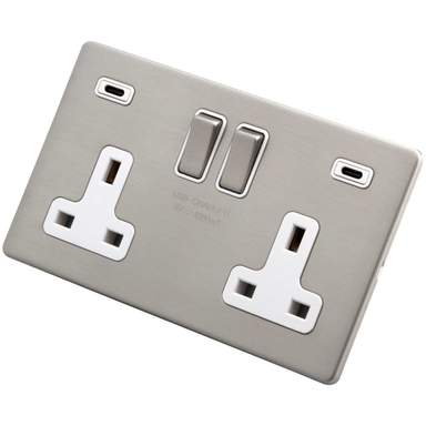 M2 Decorative Screwless 13A 2 Gang Switched Socket 2 x Type C USB White ...