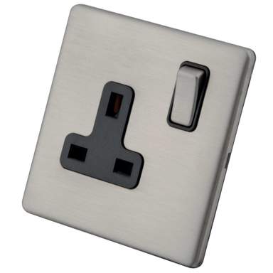 M2 Decorative Screwless 13A DP 1 Gang Switched Socket Black Insert ...