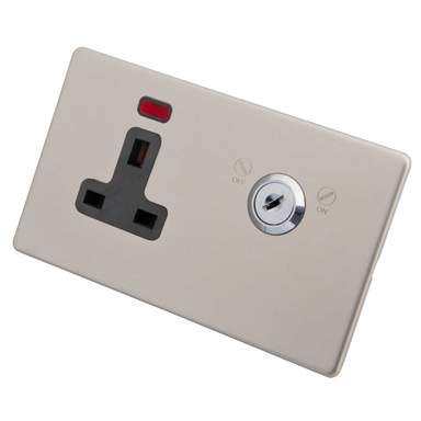 M2 Decorative Screwless 13A DP Key Lockable Socket Black Insert Brushed ...