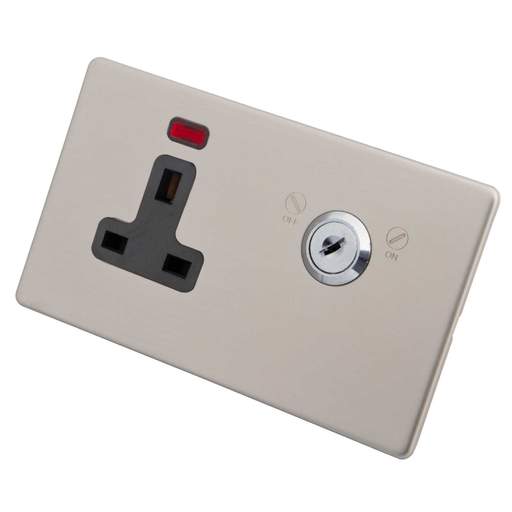 M2 Decorative Screwless 13A DP Key Lockable Socket Black Insert Brushed ...