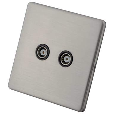 M2 Decorative Screwless 1 Gang Twin Coaxial Socket Black Insert Brushed ...