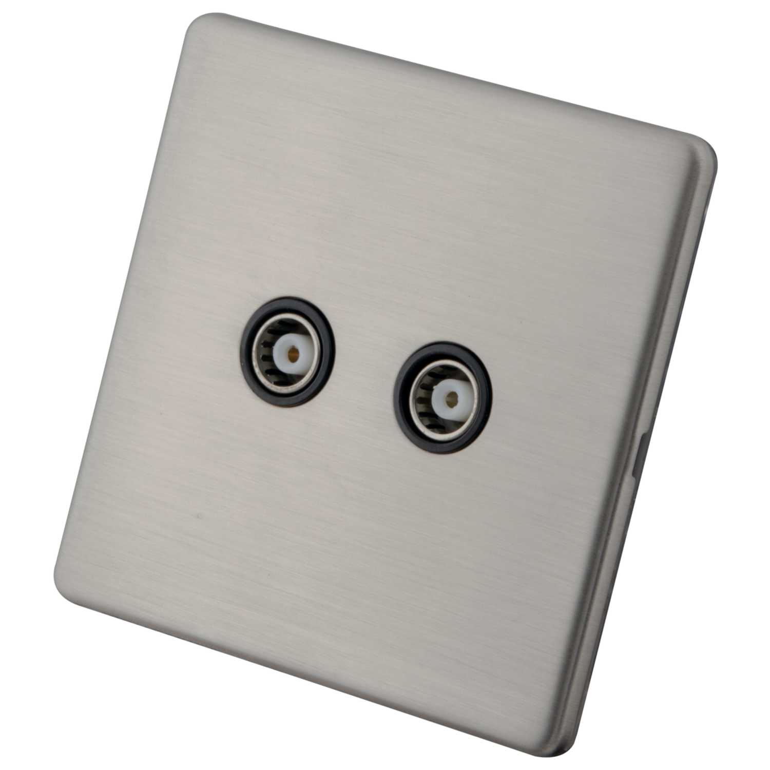 M2 Decorative Screwless 1 Gang Twin Coaxial Socket Black Insert Brushed ...