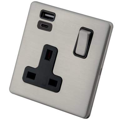 M2 Decorative Screwless 13A 1 Gang Socket 1 x Type A 1 x Type C USB ...