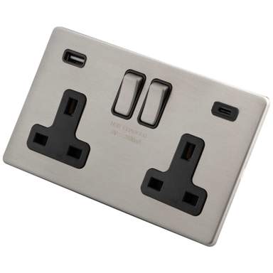 M2 Decorative Screwless 13A 2 Gang Socket Type A and Type C USB Black ...