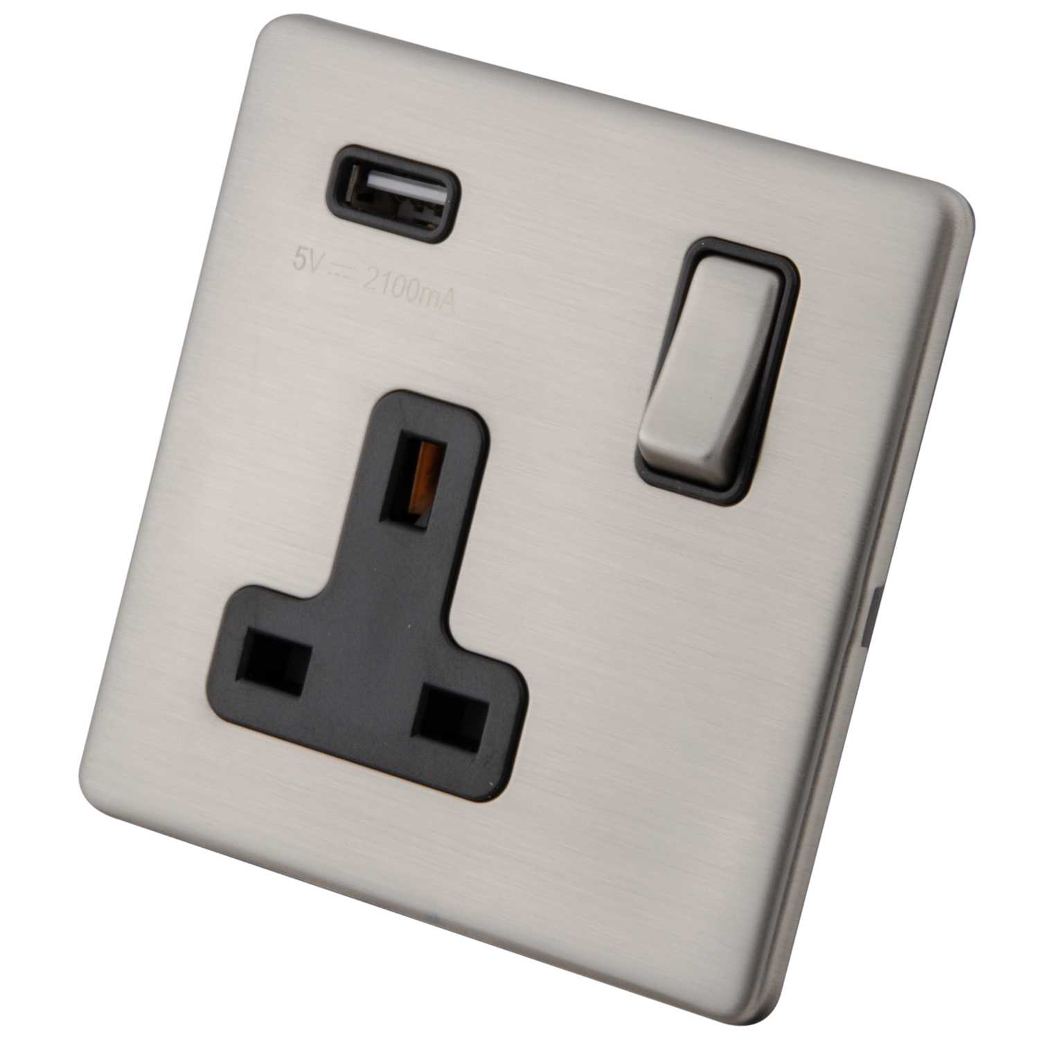 M2 Decorative Screwless 13A 1 Gang Switched Socket with USB Black ...