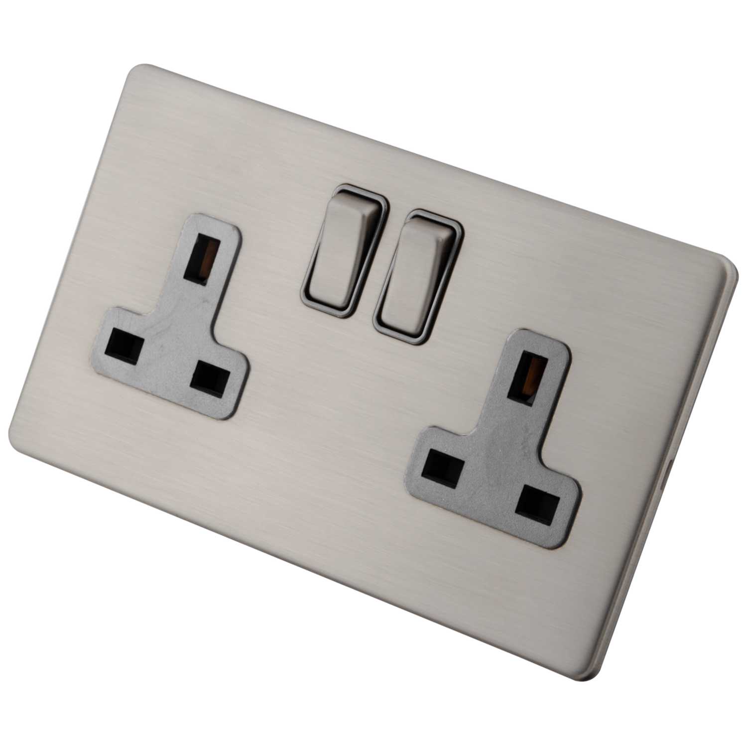 M2 Decorative Screwless 13A DP 2 Gang Switched Socket Grey Insert ...