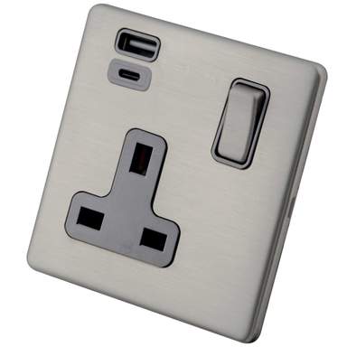 M2 Decorative Screwless 13A 1 Gang Socket Type A and Type C USB Grey ...