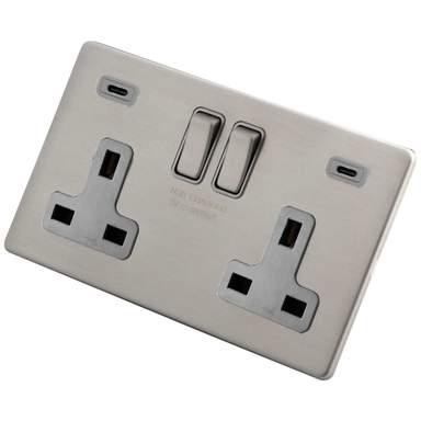 M2 Decorative Screwless 13A 2 Gang Switched Socket 2 x Type C USB Grey ...