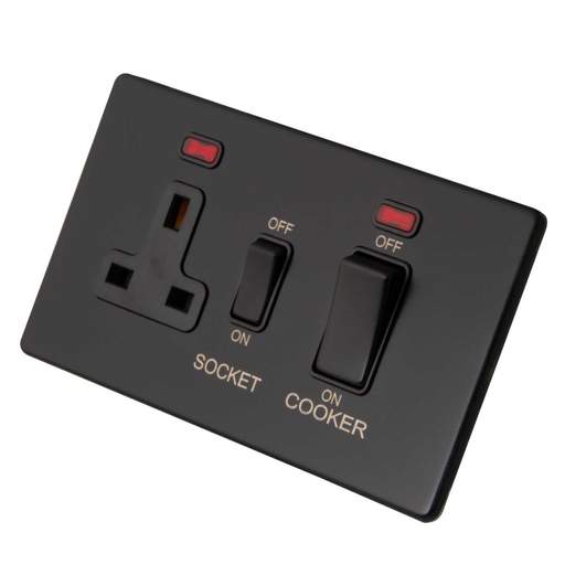 M2 Decorative Screwless 45A Cooker Control Unit with Neon Black Insert ...