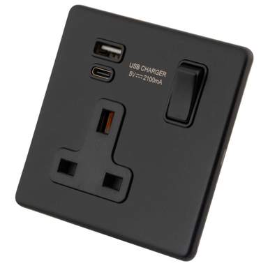 M2 Decorative Screwless 13A 1 Gang Socket with Type A and Type C USB ...