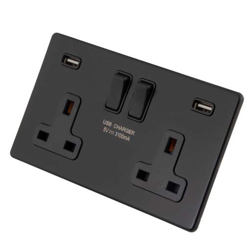 M2 Decorative Screwless 13A 2 Gang Switched Socket with Twin 3.1A USB ...
