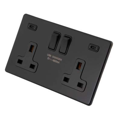 M2 Decorative Screwless 13A 2 Gang Switched Socket with 2 x Type C USB ...