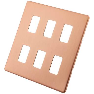 M2 Decorative Screwless 6 Gang Grid Front Plate Copper (6602-354) | CEF