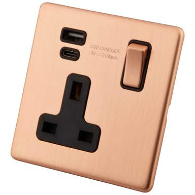 M2 Decorative Screwless 13A 1 Gang Socket with Type A and Type C USB ...