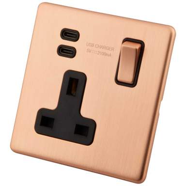 M2 Decorative Screwless 13A 1 Gang Switched Socket with 2 x Type C USB ...