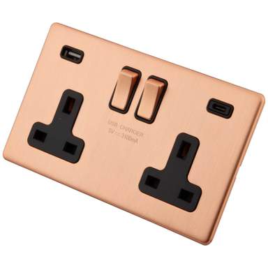 M2 Decorative Screwless 13A 2 Gang Socket with 1 x Type A and 1 x Type ...